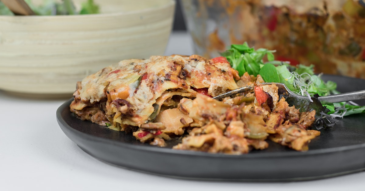 Vegan lasagne recept met bladen van linzen en veel groenten